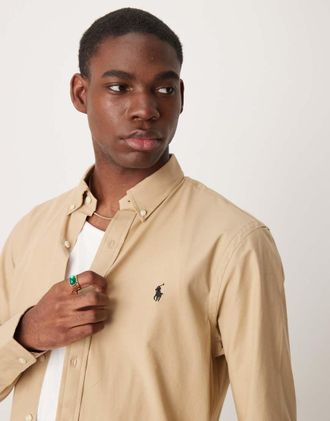 Polo Ralph Lauren Chemise ajustée avec logo emblématique en popeline stretch - Beige-Neutre