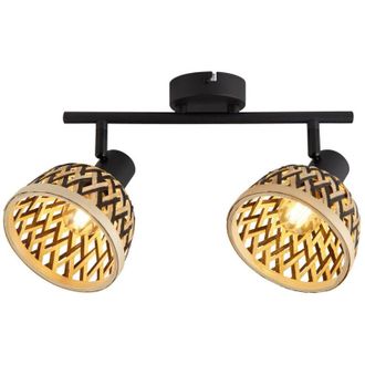 Searchlight Searchlight - lance 2Lt Barre de 2 spots Metal noir avec t&ecirc;tes Bambou E14 2x40w max Lg 45cm
