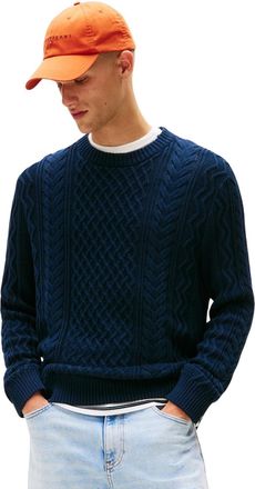 Tommy Jeans Herren Pullover Cable Knit Sweater mit Zopfmuster, Blau (Dark Night Navy Tonal), XXL