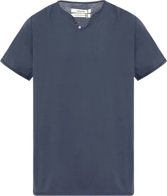 Zadig&Voltaire T-shirt Henley Monastir - Homme - Tops - Bleu - Taille: 2XL