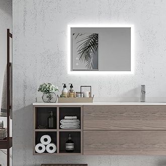 Kleankin Miroir Mural Lumineux LED de Salle de Bain - 70L x 50l cm - avec 3 Couleurs, luminosit&eacute; r&eacute;glable Interrupteur Tactile syst&egrave;me antibu&eacute;e Transparent