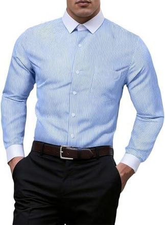 Generic Chemises &agrave; rayures pour homme UK &agrave; manches longues boutonn&eacute;es d&eacute;contract&eacute;es col revers personnalis&eacute; grande taille doux respirant costume de sport pour