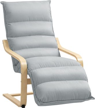 HOMCOM Relaxsessel, Loungesessel gepolstert Sessel mit verstellbarem Fußteil, Samtoptik für Wohnzimmer Schwingstuhl mit Armlehne, Lesesessel Hellgrau