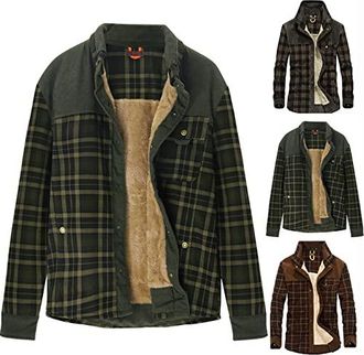 Generic Chemise en flanelle à carreaux pour homme - Veste ajustée - Style rétro - Mini carreaux - Doublure en fourrure - Manteau de campagne occidental - Col 