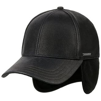 Stetson Casquette avec Oreillettes Cowhide Femme/Homme - en Cuir de Baseball Visiere, Oreillettes, Doublure Hiver Automne-Hiver - XL (60-61 cm) Noir