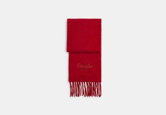 Coach New Year Oversized Schal mit Besticktem Coach Snake Schriftzug in Rot | Alpaka