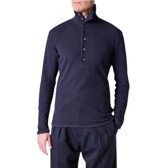 Paul Smith Pull fin col roul&eacute; boutonn&eacute; navy coton lin Paul Smith Homme M1R A247 W03045 49 - Homme - Tops - Bleu - Taille: 2XL