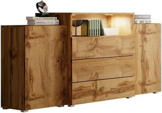 Mirjan24 Mobilier1 - Commode Sarasota 127, Chêne wotan, Avec tiroirs et portes, Nombre de tiroirs: 0, 81x150x39cm, led