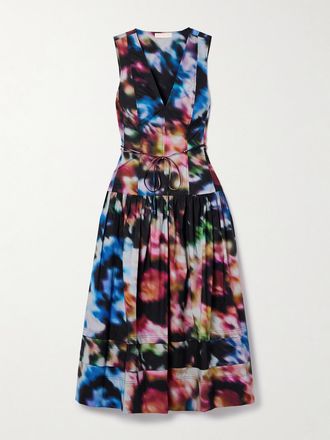 Ulla Johnson Kiran Midikleid Aus Bedruckter Baumwollpopeline Mit Bindeg&uuml;rtel - Mehrfarbig
