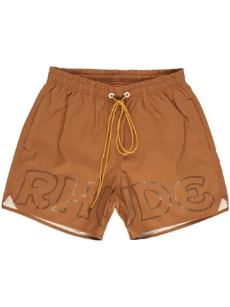 Rhude short de bain &agrave; logo imprim&eacute; - Marron