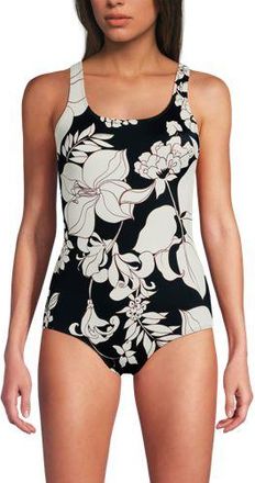 Lands End Gemusterter Komfort-Badeanzug CHLORRESISTENT mit Soft Cups in Lang-Gr&ouml;&szlig;e, Damen, Gr&ouml;&szlig;e:36 regular, Schwarz, Nylon-Mischung, by Lands End