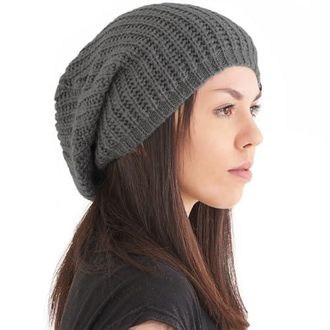 Charm by Casualbox Chapeau Femme Bonnet Homme Hiver - Grand Beanie Slouchy Tombant en Tricot Souple Surdimensionn&eacute; Chaud pour Grosse Tete Dreadlocks Mode Japonais Gris