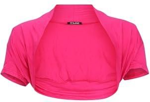 Easy Young Fashion 3009 Bol&eacute;ro &agrave; manches courtes pour femme - &Eacute;lastique et moulant - Veste basique &agrave; &eacute;paules d&eacute;nud&eacute;es - Veste douce &agrave; lavant ouverte, rose fonc&eacute;, 34-40