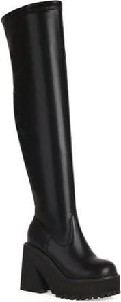 Generic Noir,40 EU,Bottes Hautes à Plateforme en Similicuir pour Femmes, Talons épais, Bout Rond, Fermeture éclair latérale, élastiques