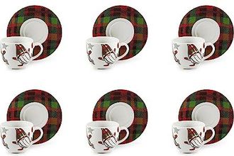 Excelsa Tartan Gnome Kaffeetassen mit Untertasse, 6 St&uuml;ck