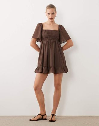 Abercrombie & Fitch Robe babydoll courte et fluide - Marron