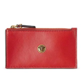 Versace Femme, Accessoires, Rouge, Taille: ONE Size Porte-cartes zipp&eacute; en cuir Embl&egrave;me