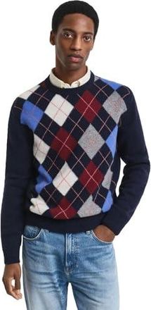 GANT Gant Pull à col en C Argyle pour Homme, Bleu Marine foncé, S