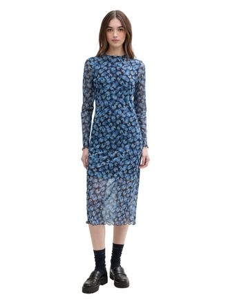 Tom Tailor Damen 1045460 Kleid, 37130-Blue Flower Print, L