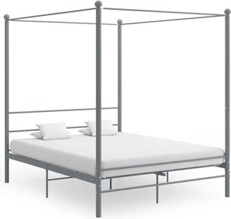 vidaXL Cadre de lit à baldaquin sans matelas gris métal 160x200 cm Vidaxl