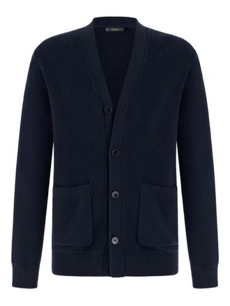 Boggi Milano ribbed patch pocket cardigan - Blau