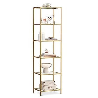 Vasagle Regal mit 6 Ablagen, Badregal, geh&auml;rtetes Glas, einfache Montage, f&uuml;r Badezimmer, Wohnzimmer, K&uuml;che, B&uuml;ro, transparent-metallisches Gold LGT500A01