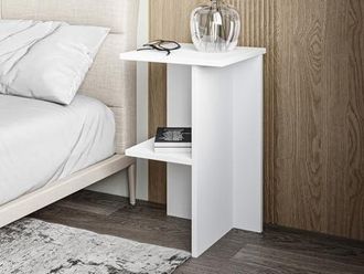 Hanah Home Elegant White Nightstand with Wall-Mount Option, 36 x 60 x 36 cm | 100% Melamine Coated Particle Board, 18 mm Thick | Stylish Storage Solution for Mod