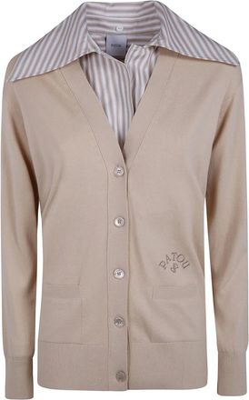 Patou Femme, Pulls, Beige, Taille: 38 FR Cardigan &agrave; Col Popeline en Coton