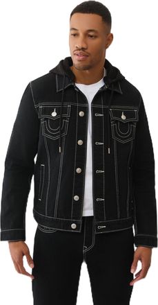 True Religion Herren Jesse Trucker Hoodie Jacket Jeansjacke, Schwarze Sp&uuml;lung, L