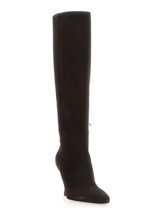 Semicouture Womens Boots Lucinda Suede Brown Viscose And Polyester
