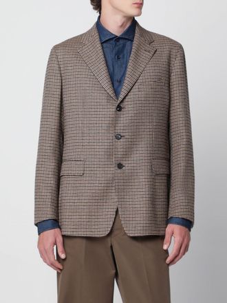 Tagliatore Blazer droit en laine m&eacute;lang&eacute;e &agrave; motif pied-de-poule et revers classiques