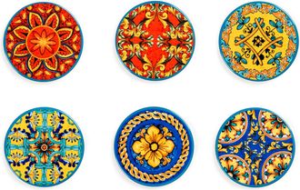 Excelsa Trinacria Set mit 6 Untersetzern, Keramik, Unterseite aus Kork, Durchmesser 10,5 cm, multifunktional