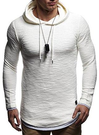 LEIF NELSON LN8120 Sweat &agrave; Capuche Moderne pour Homme Coupe ajust&eacute;e Coton Blanc Moderne Manches Longues Pull Noir, Ecru, L