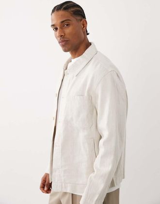 Mango Veste boutonn&eacute;e aspect denim en lin m&eacute;lang&eacute; - &Eacute;cru-Neutral