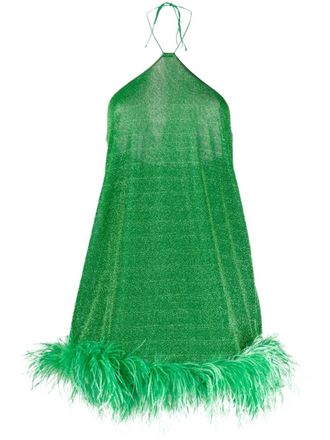 Os&eacute;ree robe &agrave; d&eacute;tails de plumes - Vert