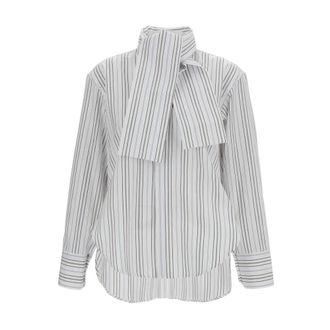 Plan C Asymmetrisches Hemd mit Schal-Kragen aus Popeline - - Blouses & Shirts - Damen - Mehrfarbig - M