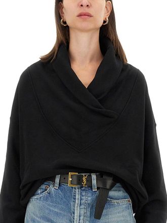Saint Laurent V-Neck Cotton Sweatshirt - Black