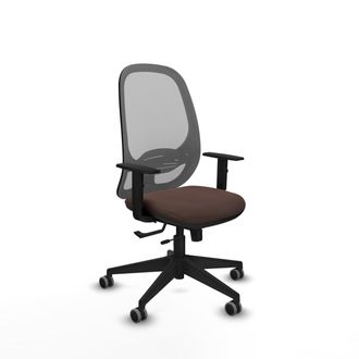 Piqueras y Crespo Verstellbarer Lendenstuhl mit 1D-Armlehnen. Ausgestattet mit Syncro/Traslack und Schneideschaum. Mit Rollen von 65 mm Parkett. Grau/Dunkelbraun