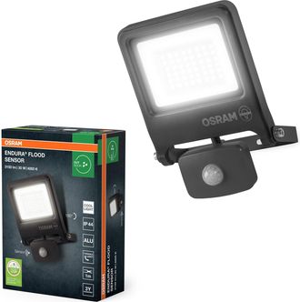 Osram ENDURA FLOOD PC 30W LED-Fluter mit Sensor, 4000K, 3000 Lumen, IP44 Flutlicht Bewegungserkennung 9m, Tageslichtsensor, Grau