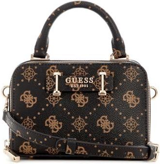 Guess sac &agrave; main sac &agrave; &eacute;paule bandouli&egrave;re Silia Mini Satchel Bag Espresso Logo marron fonc&eacute;