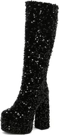 Generic Bottes hautes &agrave; paillettes scintillantes pour femme, Noir, 38.5 EU