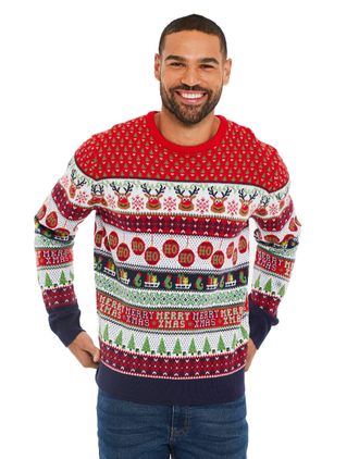 Noroze Herren Weihnachten Pullover Neuheit Faire Insel Jumper Grobstrick Pulli f&uuml;r Frauen Unisex (XXL, Rentier Streifen Ekr&uuml;)