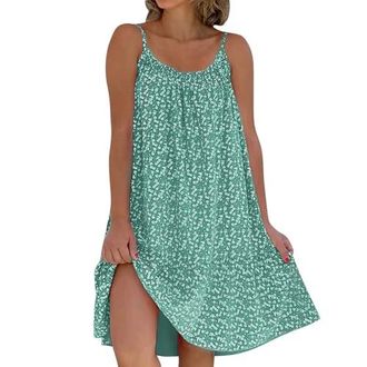 Generic Robe d&eacute;t&eacute; pour femme - Robe d&eacute;t&eacute; d&eacute;contract&eacute;e &agrave; motif floral - Sans manches - Col en V - Robe boh&egrave;me pour les vacances, les f&ecirc;tes, le quotidien, vert,