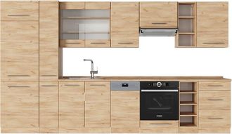 Vicco Küchenzeile Fame-Line, Goldkraft Eiche, 355 cm ohne Arbeitsplatte