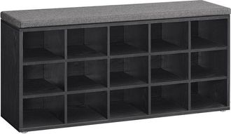 Vasagle Banc &agrave; Chaussures, Organiseur de Chaussures avec 15 Compartiments, Si&egrave;ge Rembourr&eacute;, pour Entr&eacute;e, Couloir, Placard, Noir Bois&eacute; et Gris Ardoise