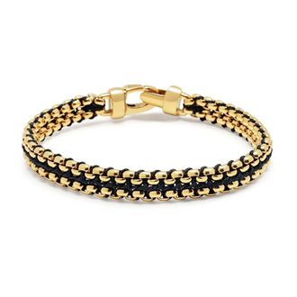 Nialaya Homme, Accessoires, Jaune, Taille: 2XL Black Woven Box Chain Bracelet in Gold