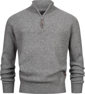 Indicode Herren INPeace Half Zip Grobstrickpullover mit Stehkragen und Rei&szlig;verschluss | Strickpullover f&uuml;r M&auml;nner Grey Mix, L