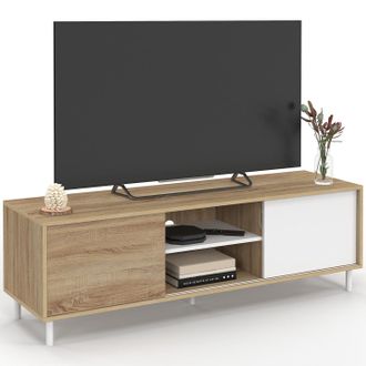 IDMarket TV-M&ouml;bel 140 cm Easy Montage ohne Werkzeug 2 Reversible Schiebet&uuml;ren Holz-Wei&szlig;-Effekt