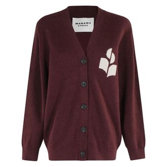 Isabel Marant Burgunder V-Ausschnitt Cardigan mit Kn&ouml;pfen - - Knitwear - Damen - Braun - XS