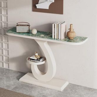 Generic Console Dentrée de Couloir Industrielle, Table de Hall Dentrée Étroite avec Base Géométrique, 2 Niveaux Table Console, pour Chambre Salon Couloir(Whit